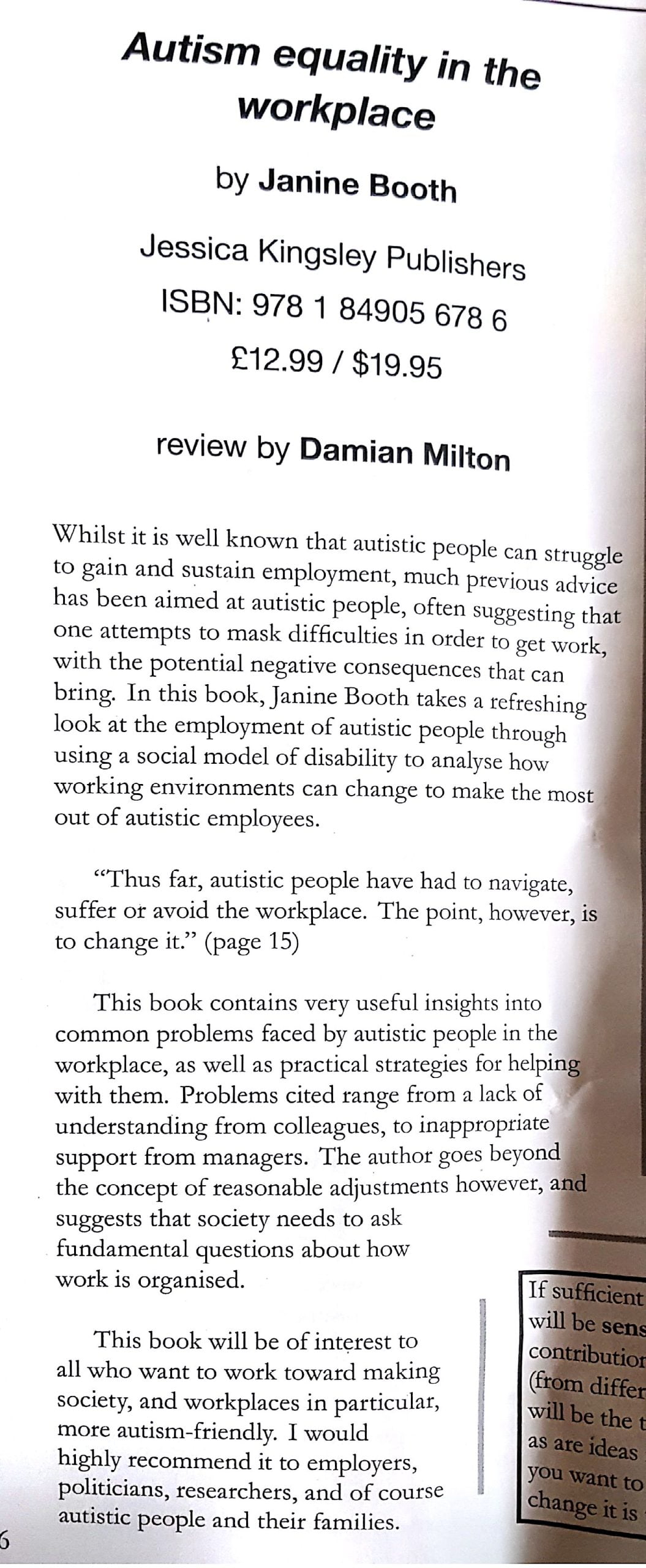 Autism Equality in the Workplace: removing barriers and challenging discrimination - Janine Booth